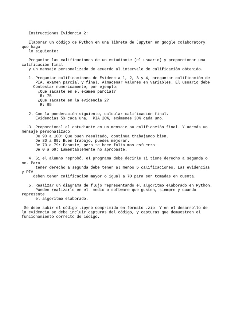 Código Python para Calificaciones Estudiantiles | PDF