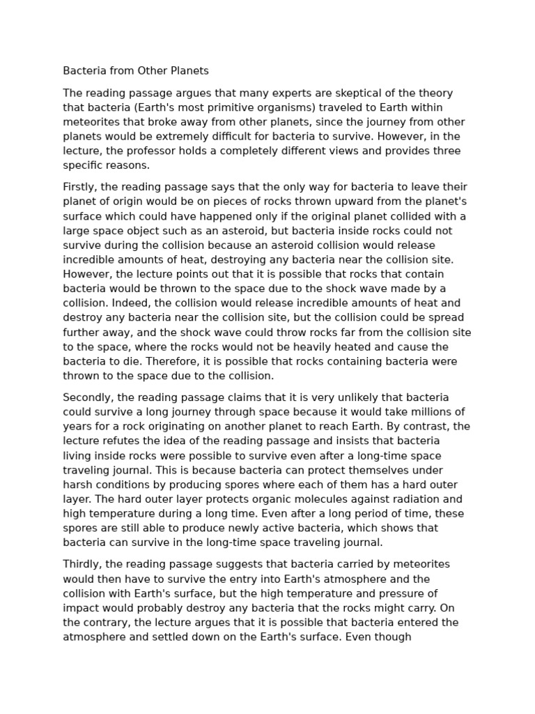 TOEFL writing practice Bacteria from Other Planets | PDF | Atmosphere ...