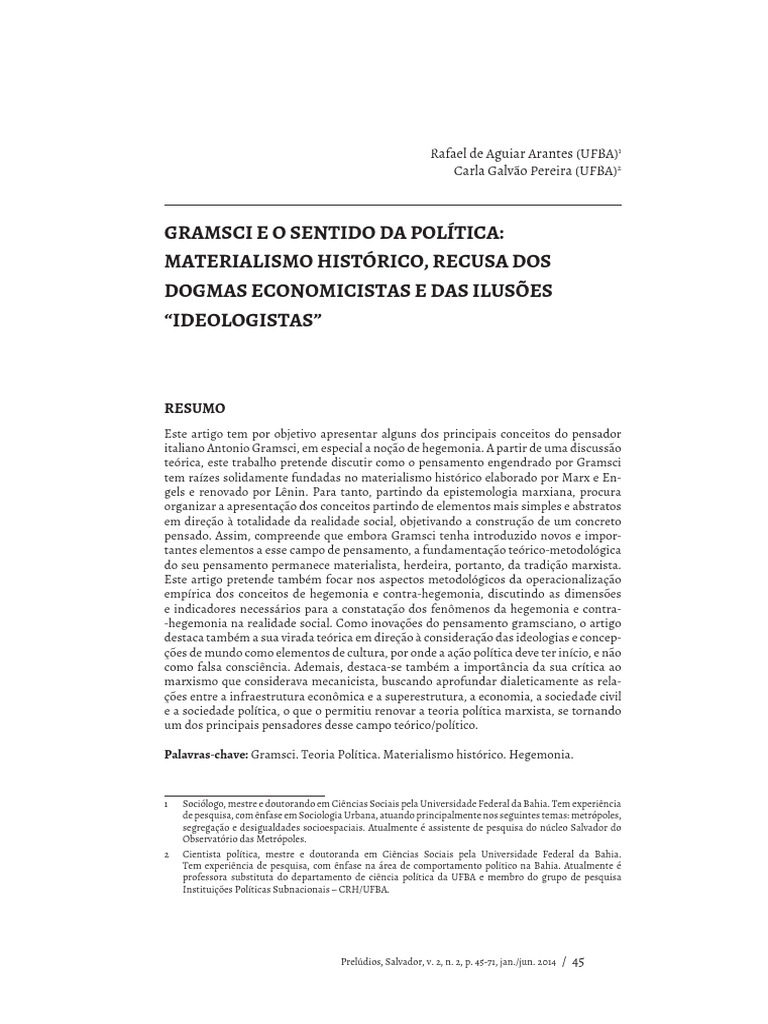 Gramsci e a Política: Hegemonia e Cultura | PDF | Antonio Gramsci ...