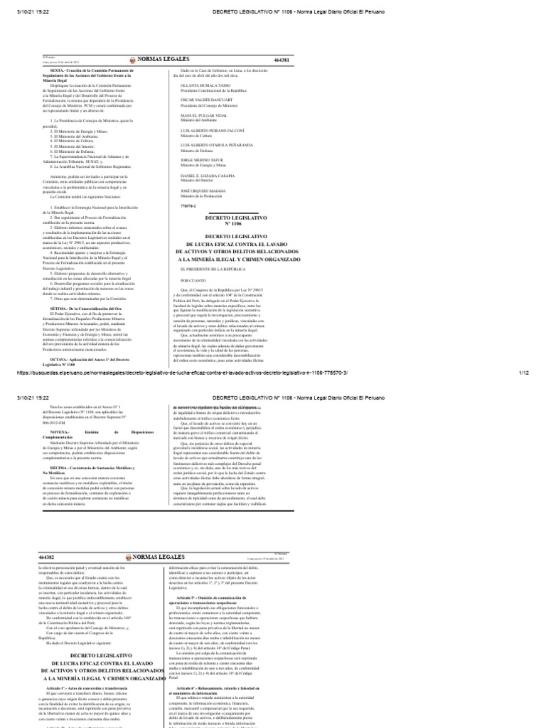 Decreto Legislativo #1106 | PDF | Fiscal | Lavado de dinero
