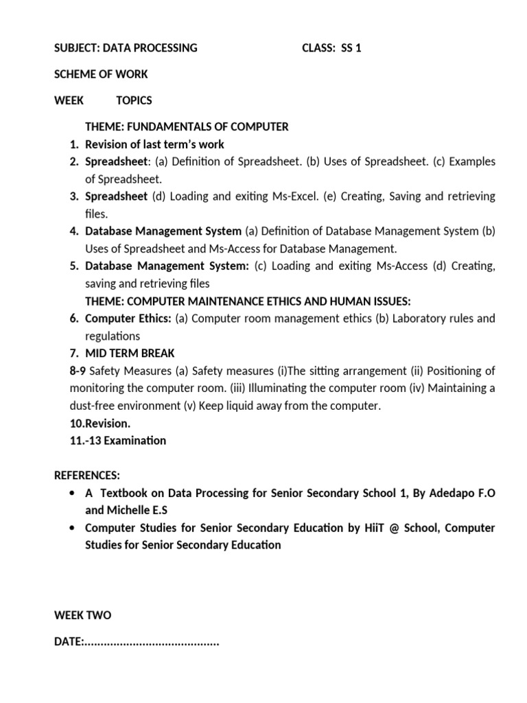 E-Note SS One 3rd Term Data Processing | PDF | Spreadsheet | Microsoft Access