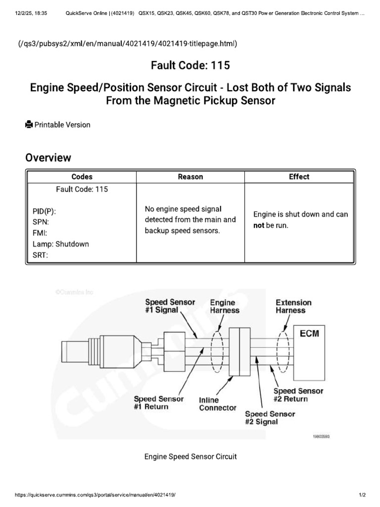 QSX15, CUMMINS Engine Speed-Position Sensor Circuit Lost Both of Two ...