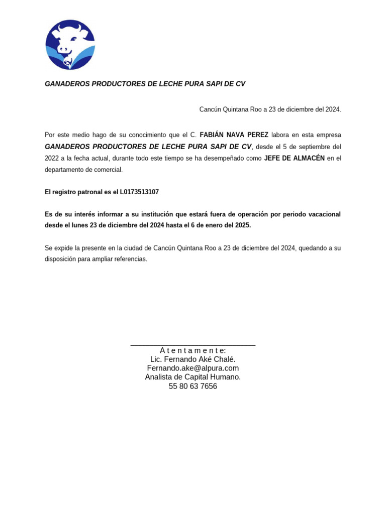 Constancia Laboral ALP para Guardería | PDF