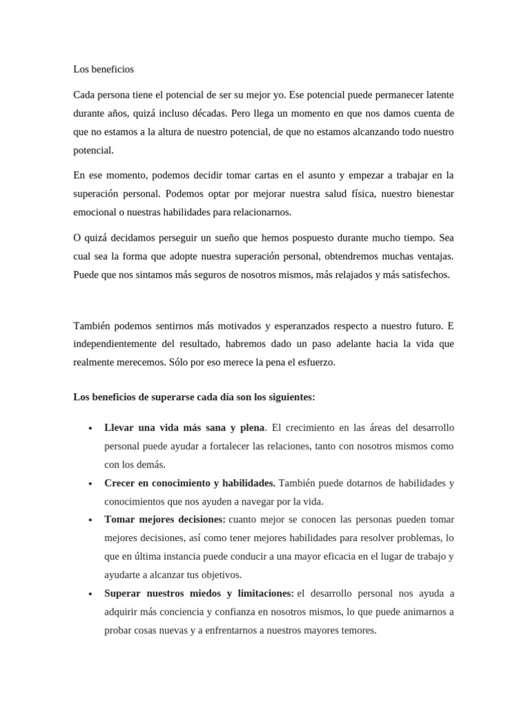 Los beneficios de superacion personal y mi conclusion | PDF ...
