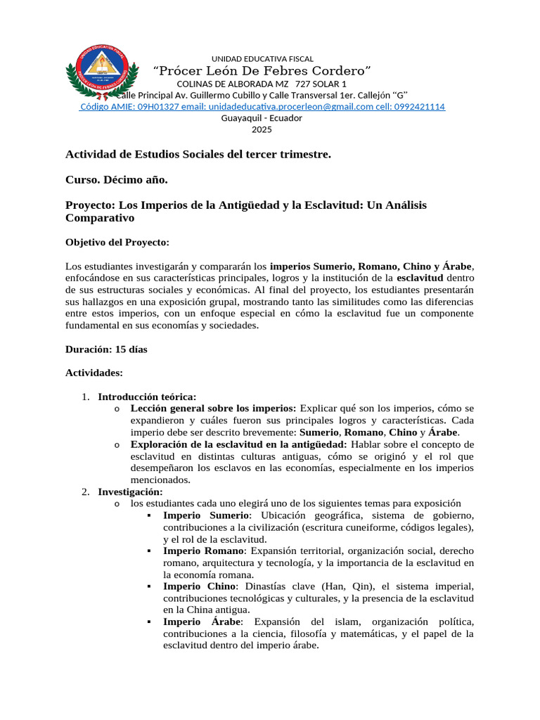 Proyecto de 10mo de EESS | PDF | Esclavitud | imperio Romano