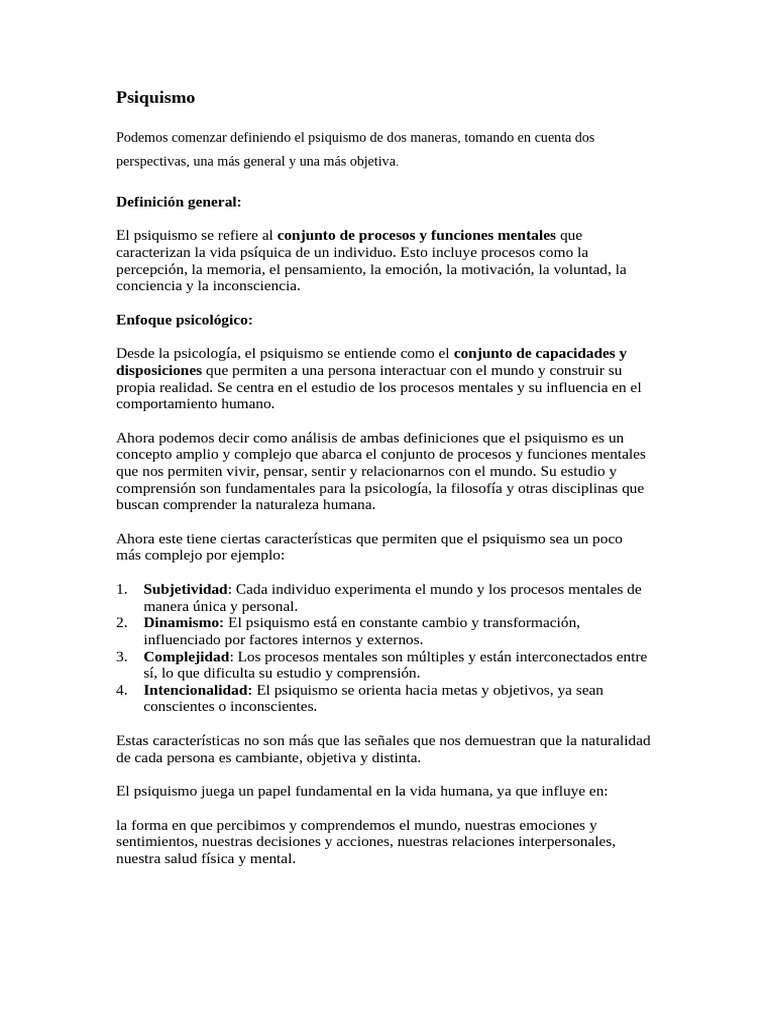 Definición y características del psiquismo | PDF | Psique (psicología ...