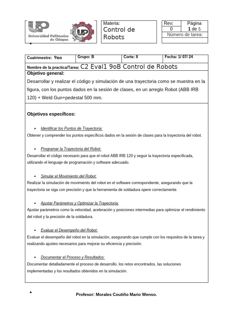 Formato Reporte de Tarea Y-O Prácticas | PDF | Robot | Robótica