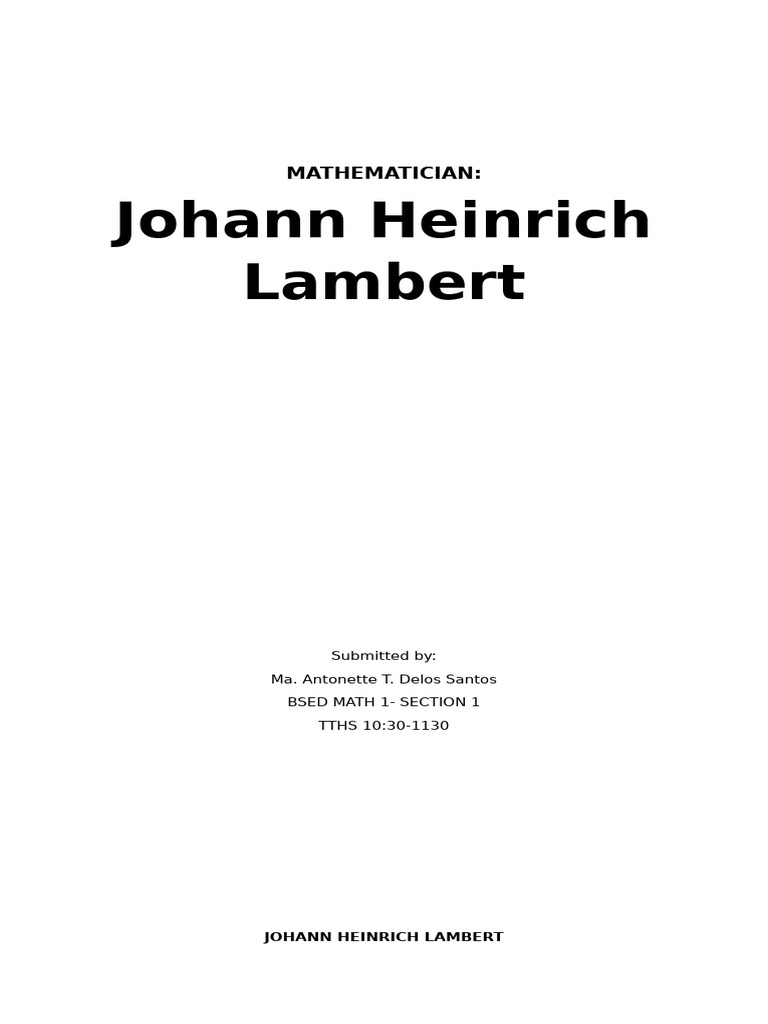Johann Lambert Math | PDF