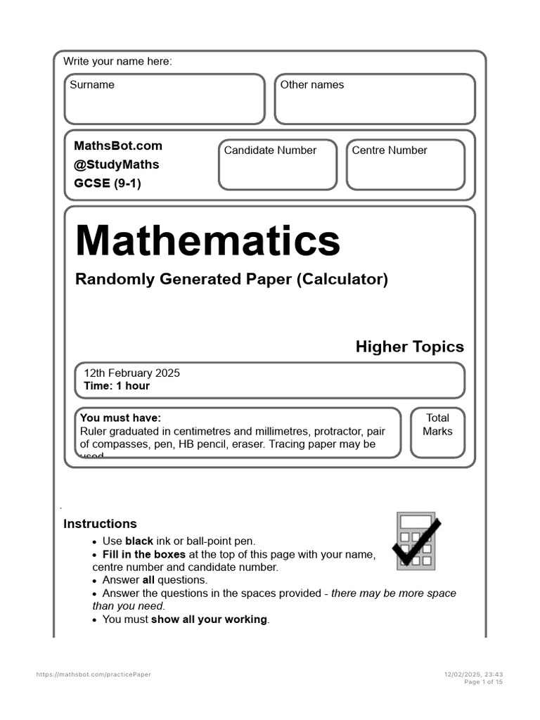 Practice GCSE Maths Paper 2 | PDF | Mathematics