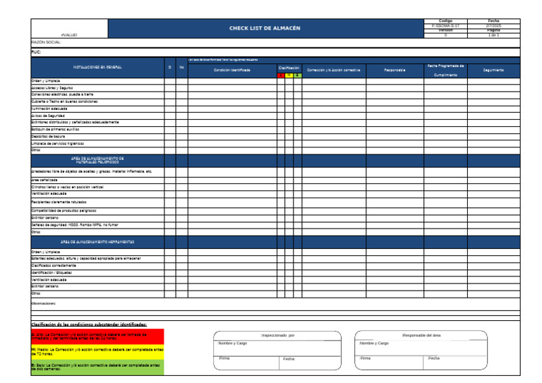 Check List de Almacén: Inspección y Seguridad | PDF