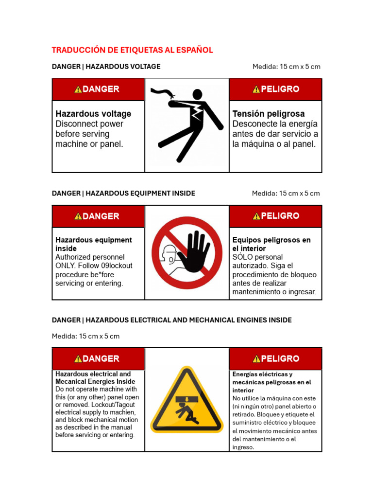 Traducción de Etiquetas de Seguridad | PDF | Electricidad ...