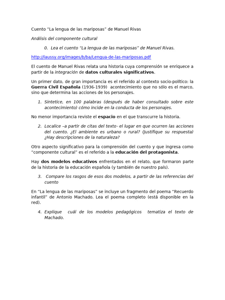 Análisis de "La lengua de las mariposas" | PDF