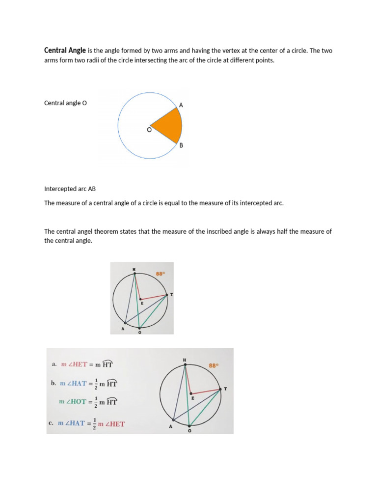 Central Angle and Inscribed Arc | PDF