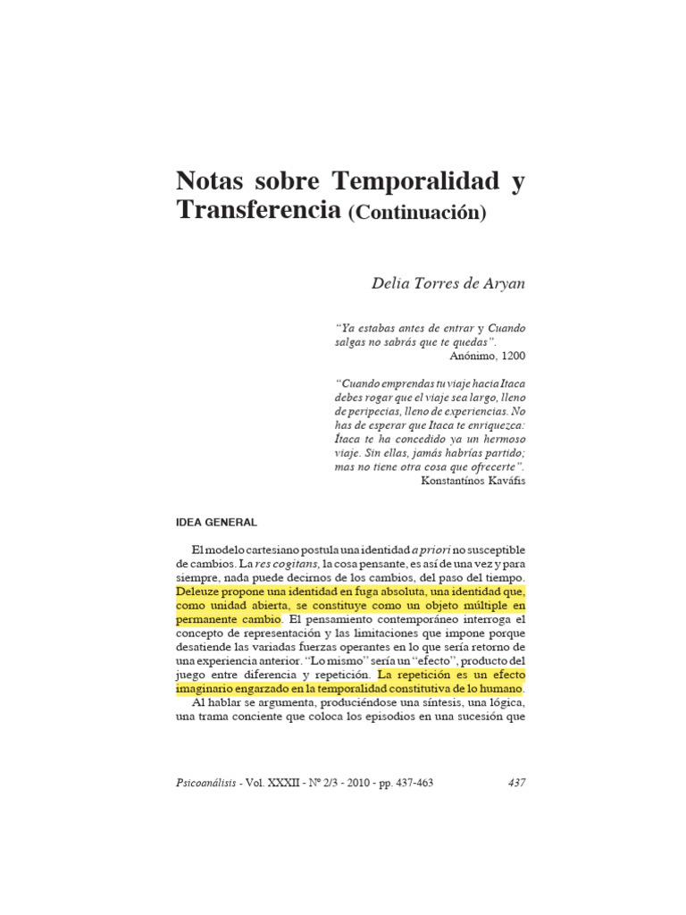 Temporalidad y Transferencia en Psicoanálisis | PDF | Psicoanálisis ...