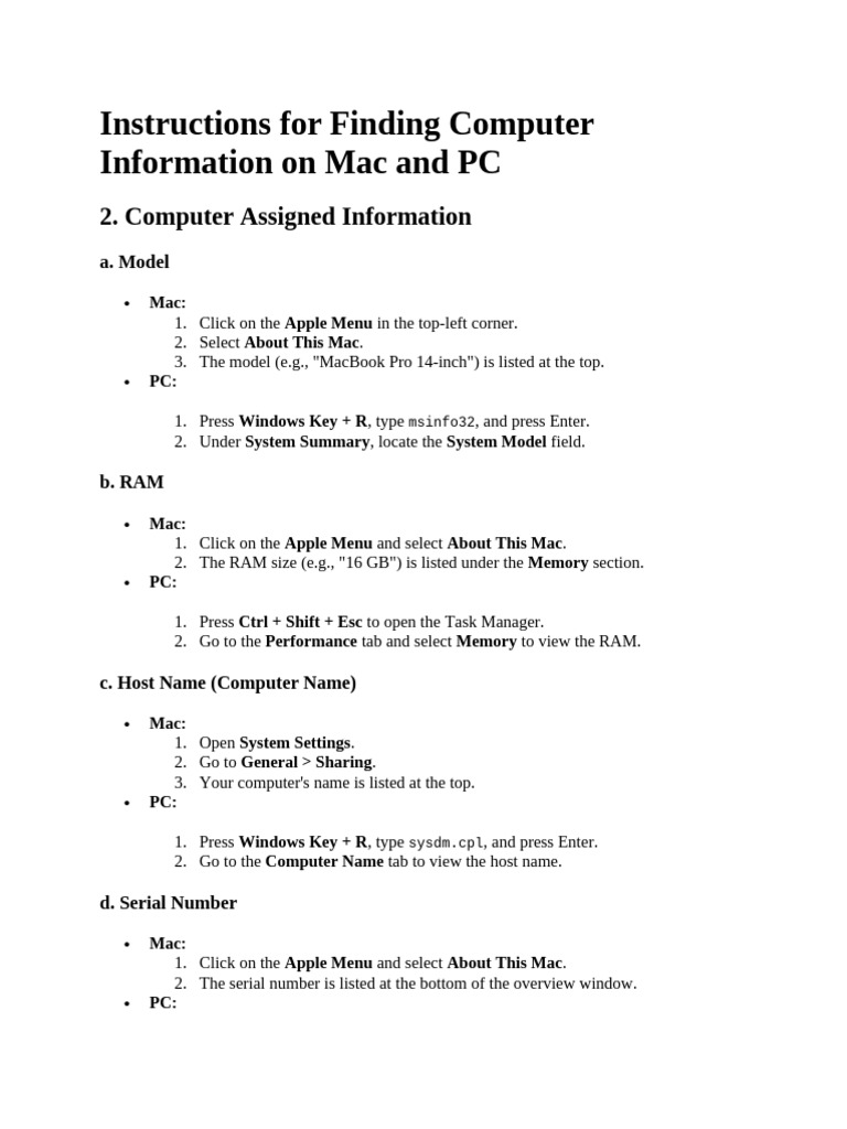 How to Find Computer Info on Mac & PC | PDF | Personal Computers ...