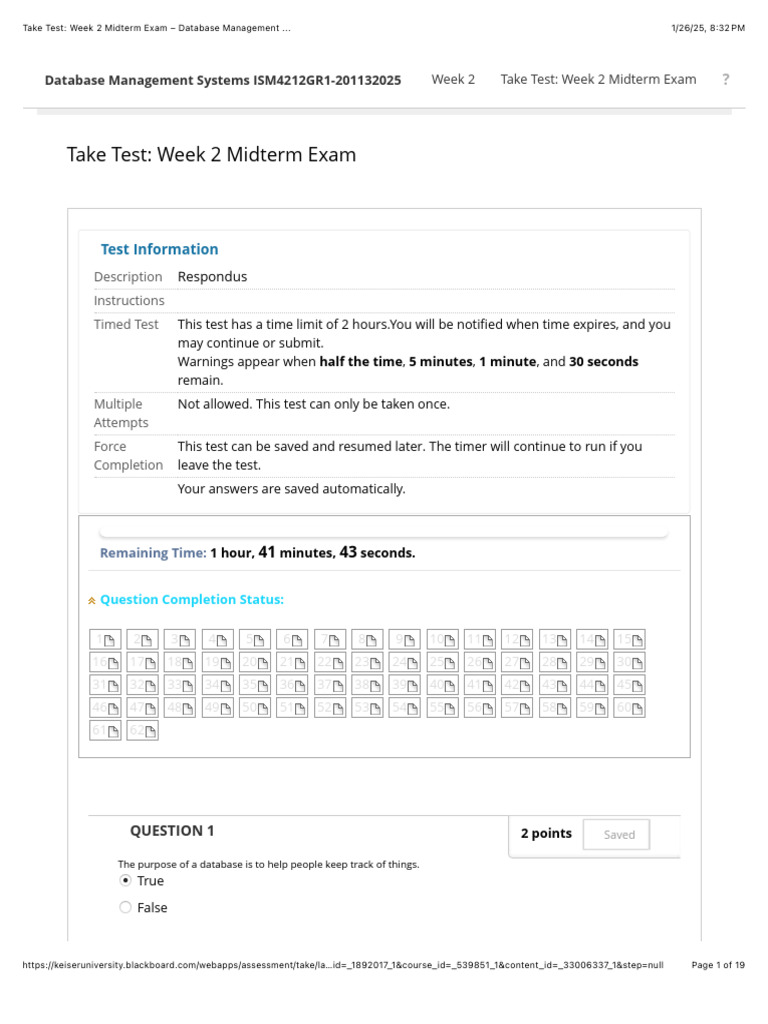 Take Test: Week 2 Midterm Exam – Database Management ... | PDF ...