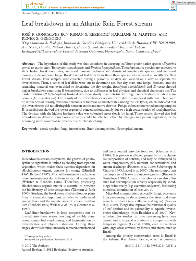 2012 - GONÇALVES JR - Leaf Breakdown in An Atlantic Rain Forest Stream ...