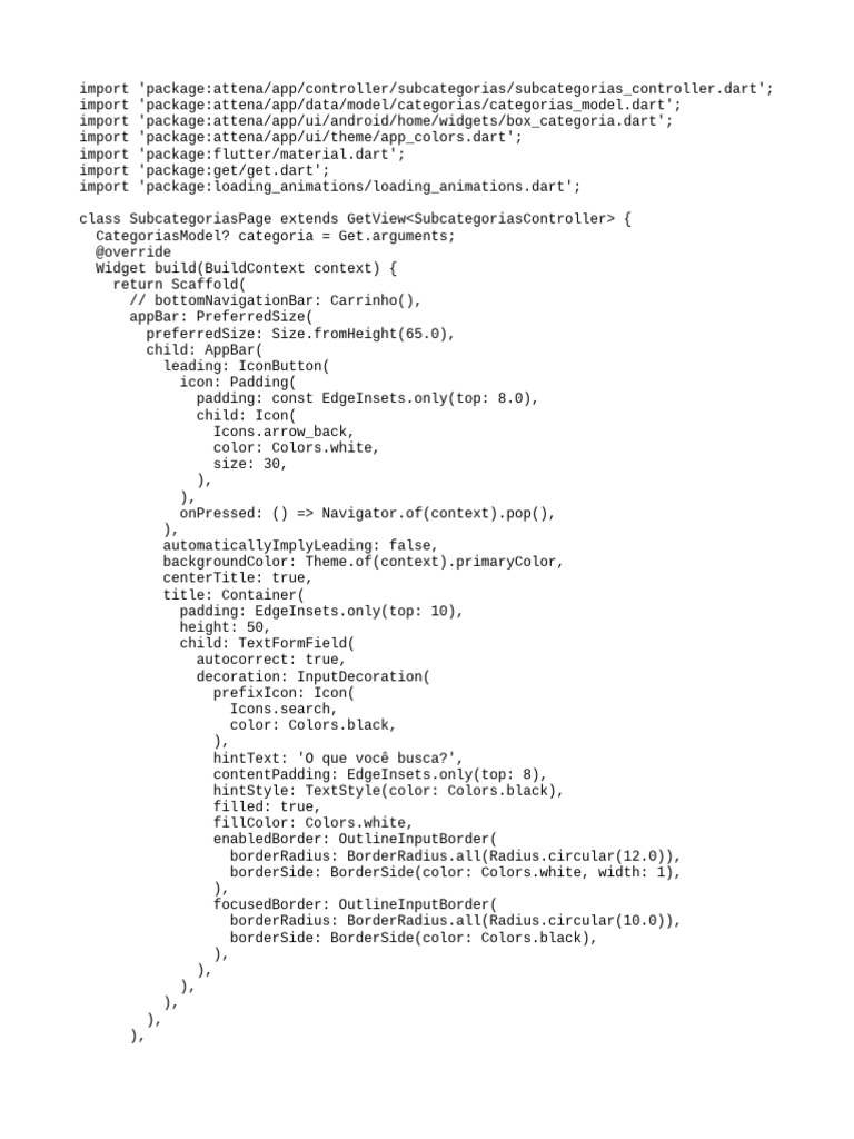 Flutter Subcategories UI Guide | PDF | Software Development | Alphabet Inc.