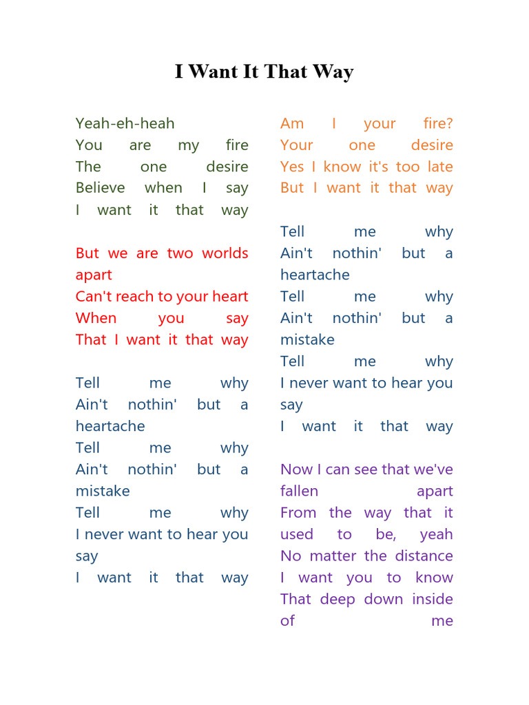 I Want It That Way Lyrics Analysis | PDF
