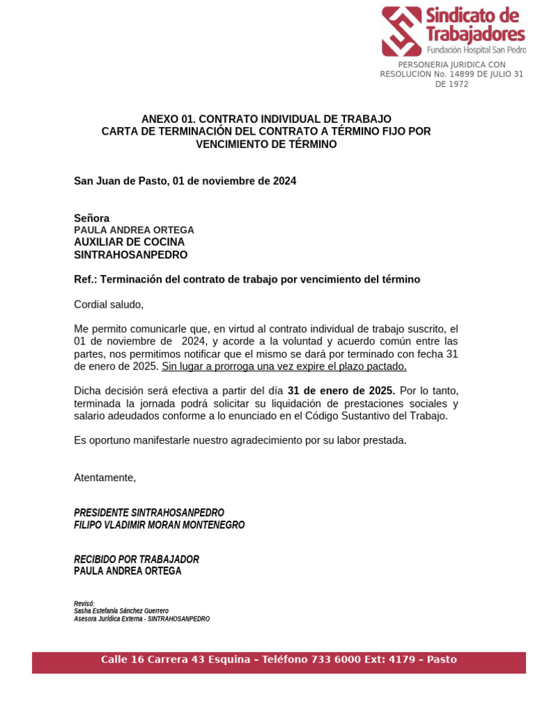 Terminación de Contrato de Trabajo 2025 | PDF