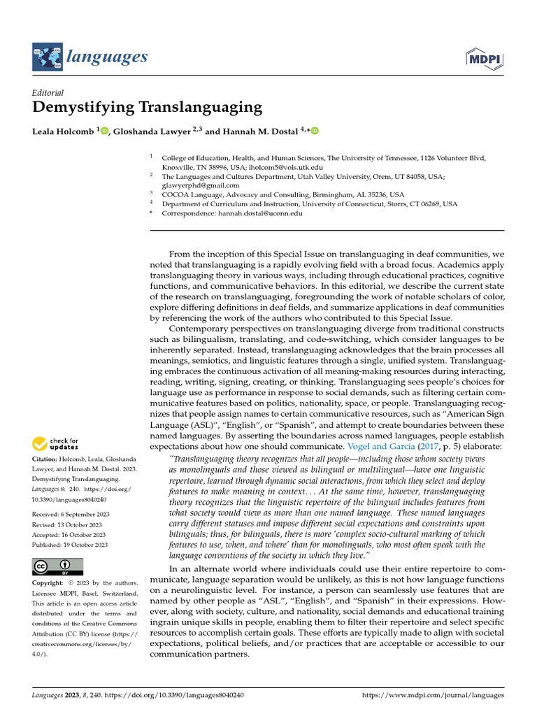 Demystifying Translanguaging | PDF | Multilingualism | American Sign ...