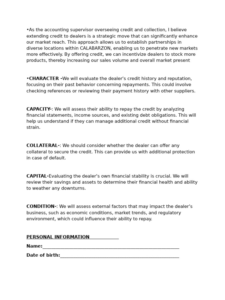 Credit Evaluation for Dealer Partnerships | PDF | Credit | Finance ...