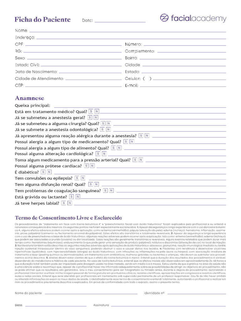 Questionário de Saúde e Histórico Médico | PDF