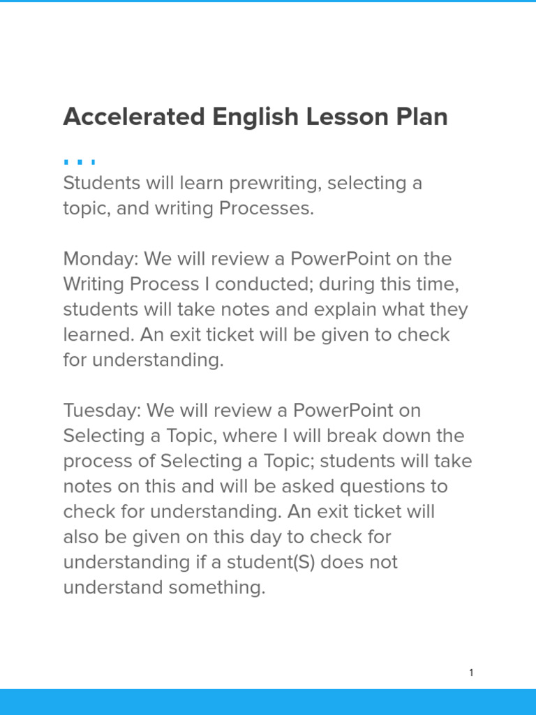 Accelerated English Lesson Plan | PDF