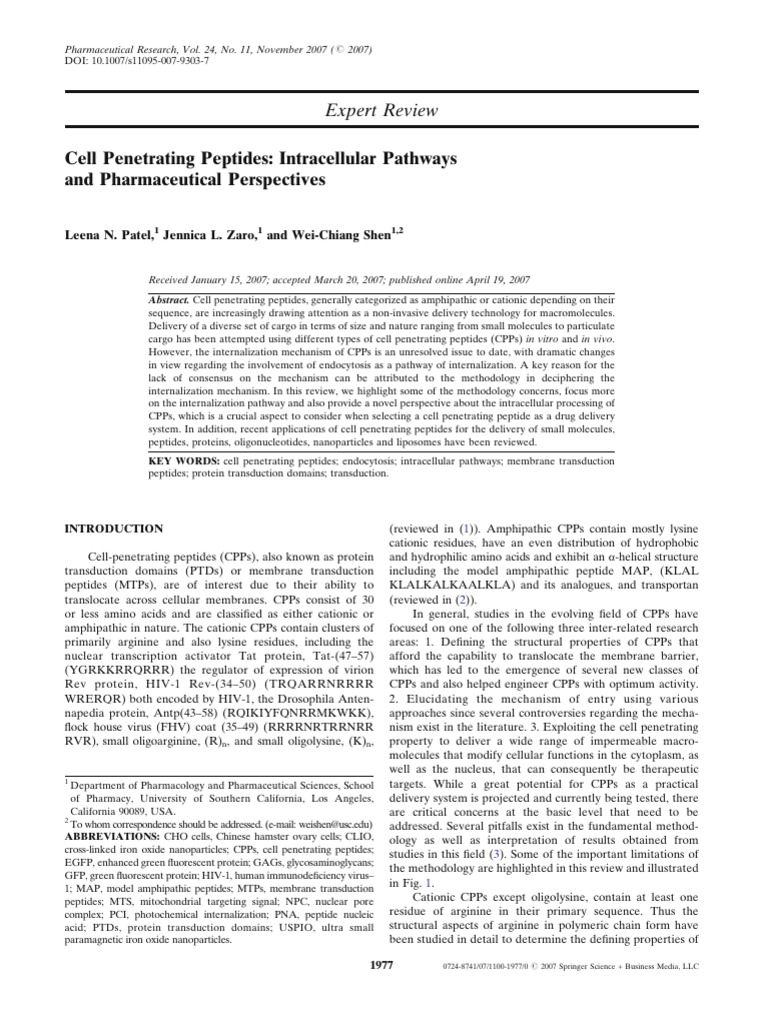 Patel-2007-Cell penetrating peptides_ Intracel | PDF | Cell Membrane ...