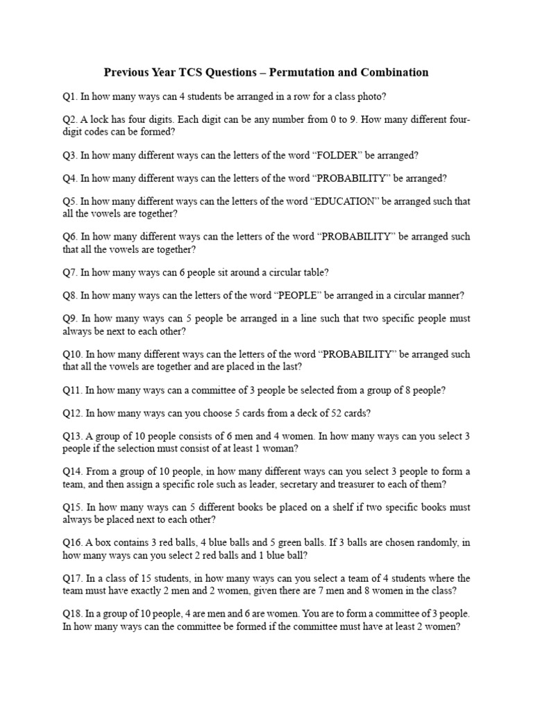 Previous Year TCS Questions Permutation Combination 3 | PDF