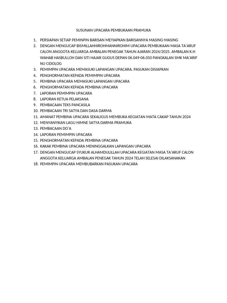 Susunan Upacara Pembukaan Pramuka | PDF