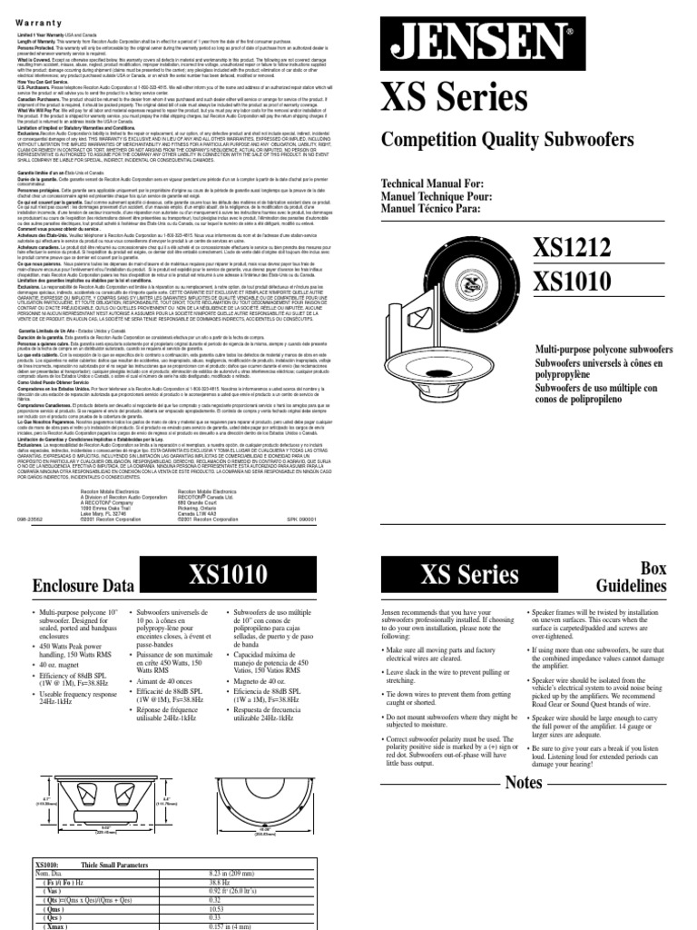 XS1010 1212INSTfinal | PDF | Loudspeaker | Audio Engineering