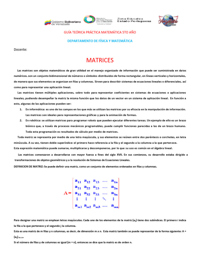 Guia Matematica Matrices | PDF | Matriz (Matemáticas) | Linealidad