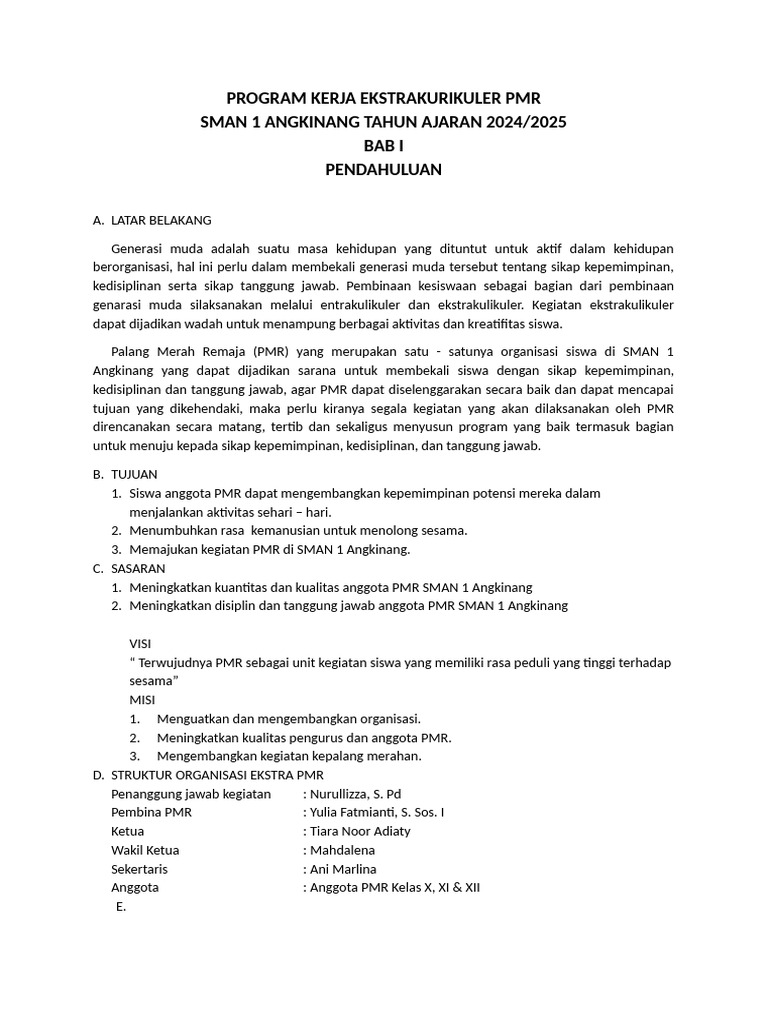 Program Kerja Ekstrakurikuler PMR | PDF