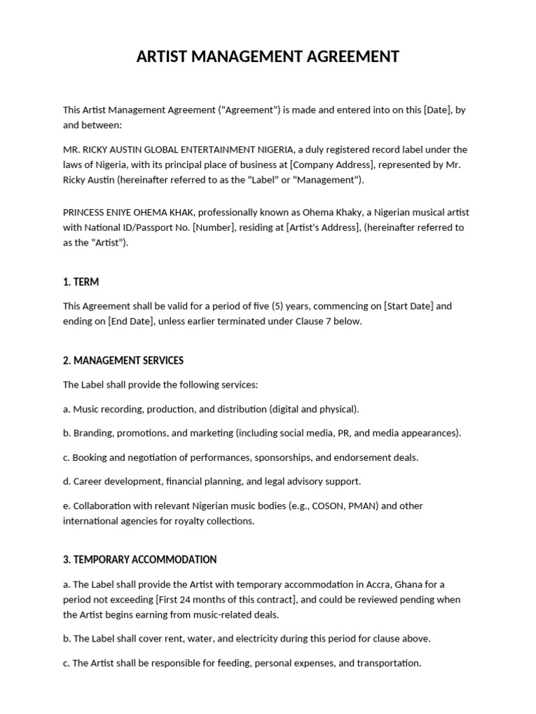 Artist Management Agreement | PDF | Royalty Payment | Private Law