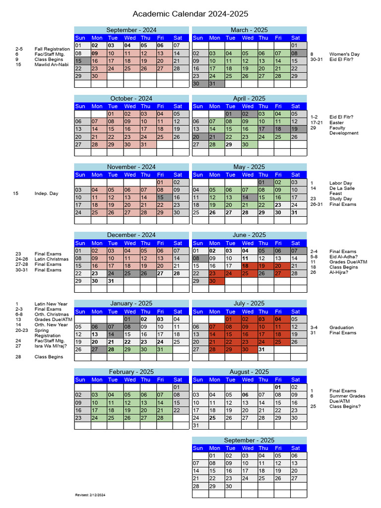 Academic-calendar-2024-2025.-Revised_2_12_2024 | PDF | Religious ...