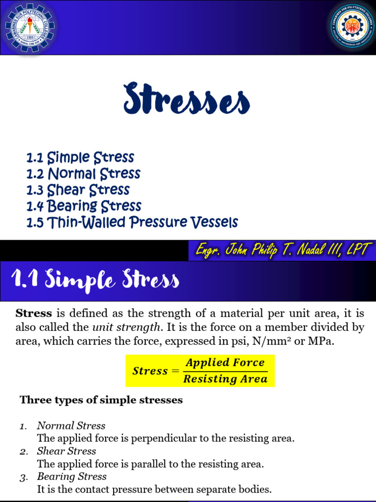 Chapter 1 Stress Normal Stress | PDF | Stress (Mechanics) | Fluid