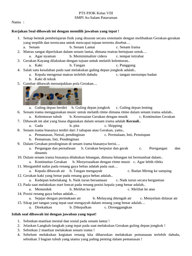 PTS PJOK Kelas VIII semester 2 | PDF