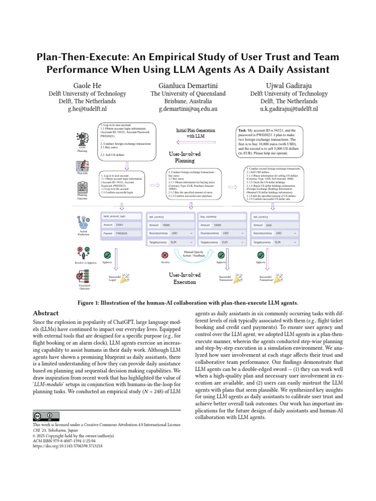 Plan-Then-Execute: An Empirical Study of User Trust and Team Performance When Using LLM Agents ...