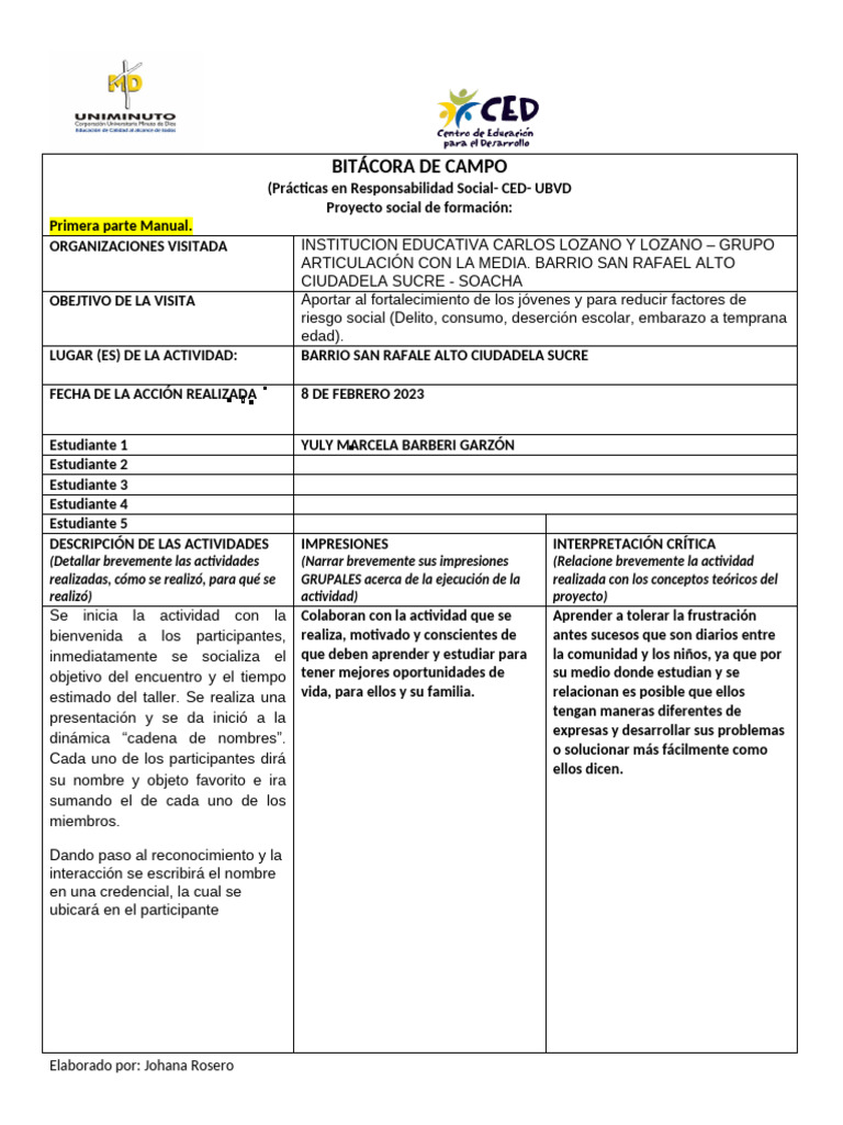 BITÁCORA DE CAMPO (1) | PDF