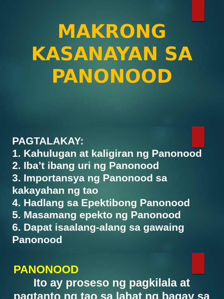 Makrong Kasanayan Sa Panonood | PDF