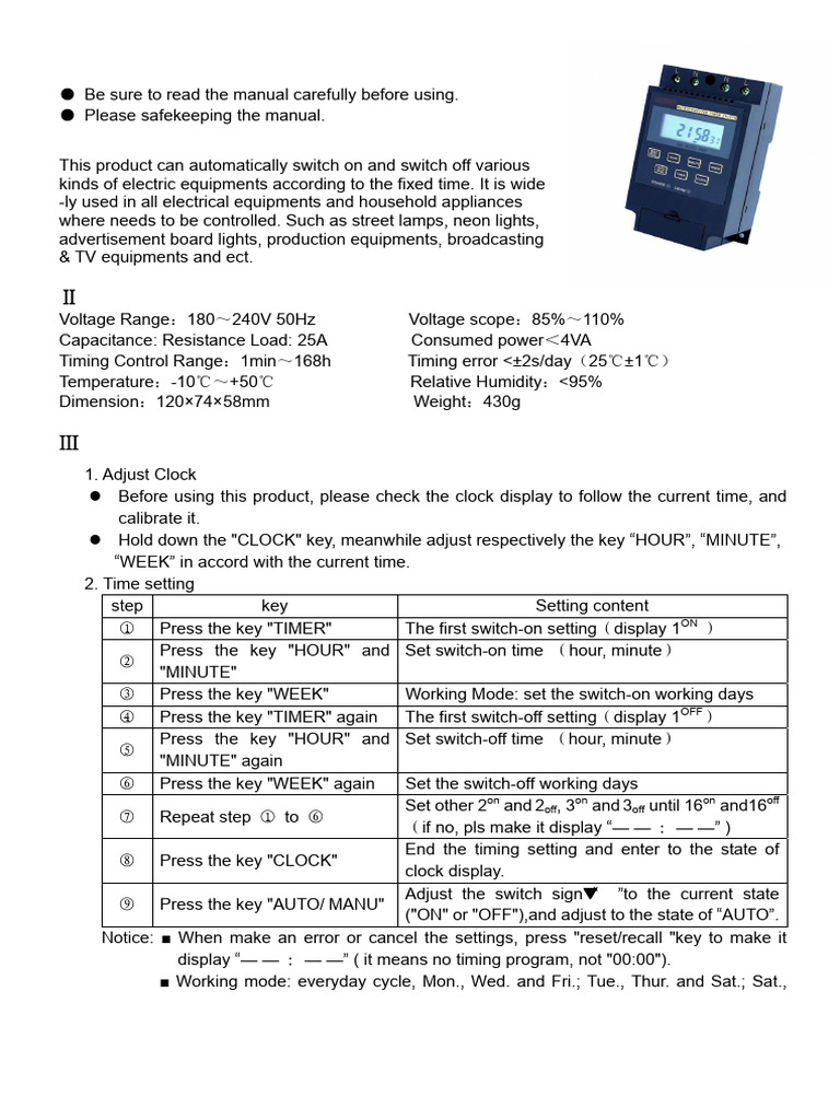 Microcomputer Timer Switch Guide | PDF | Equipment | Power (Physics)