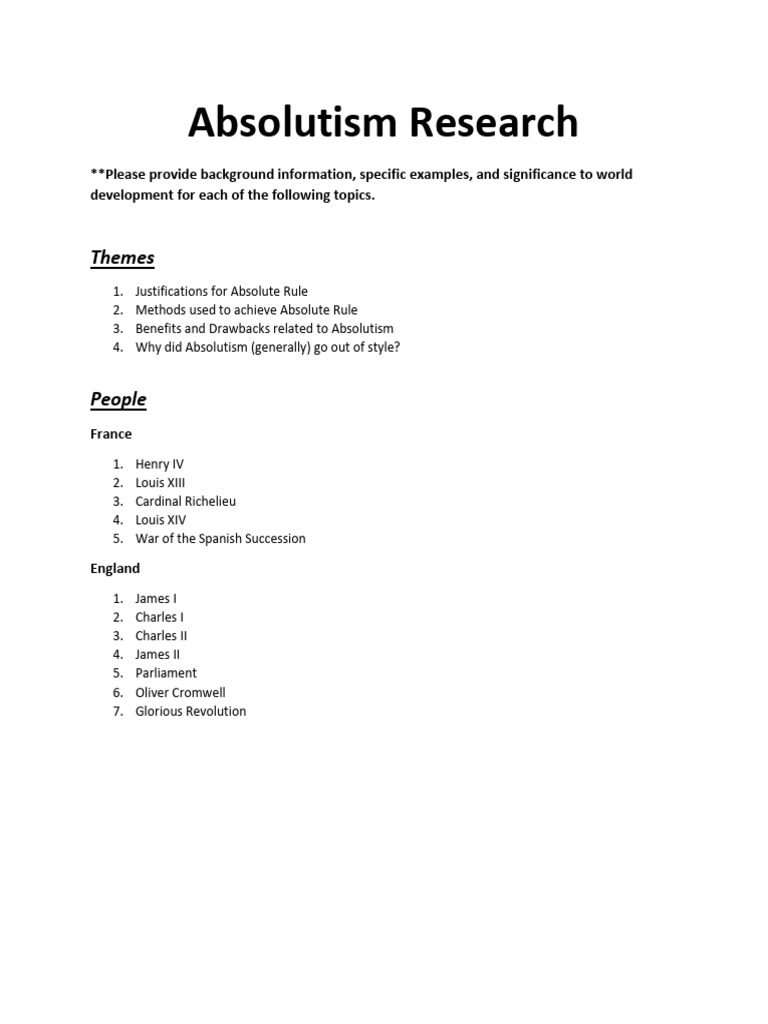 Absolutism: Key Themes and Figures | PDF