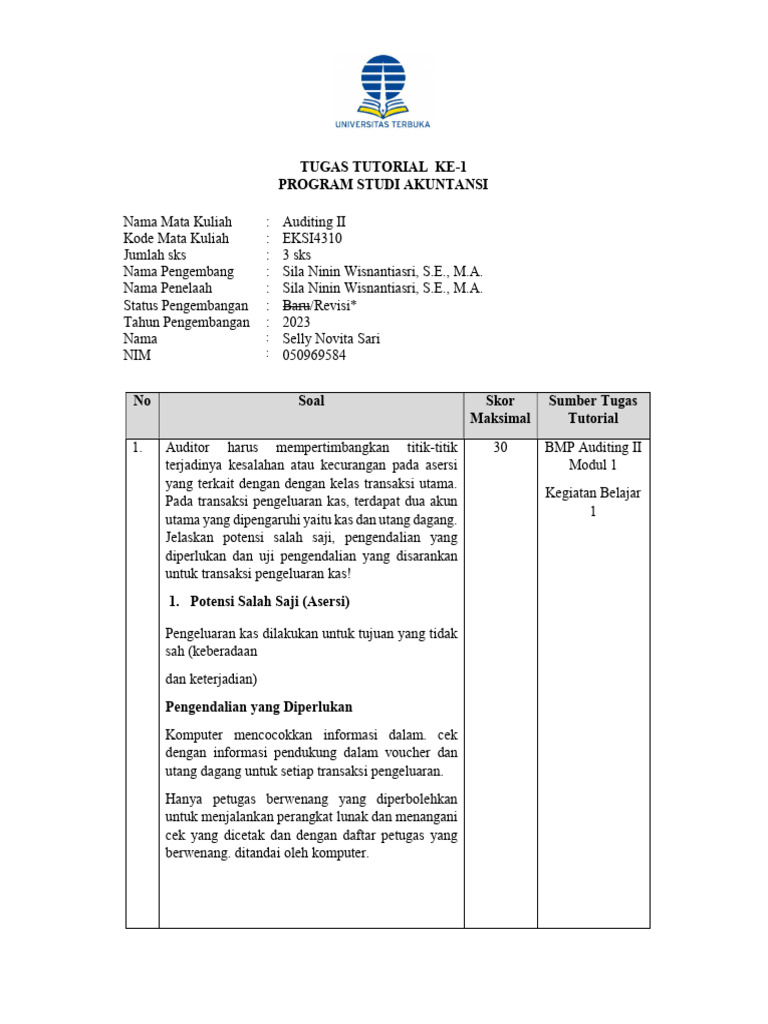 Tugas Auditing II untuk Mahasiswa | PDF