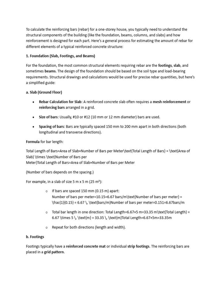 1 Storey House Rebar Computation Notes | PDF | Foundation (Engineering ...