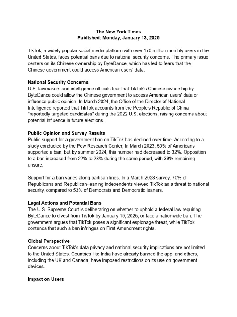 Should TikTok Be Banned in The US? | PDF | Social Media | Popular ...