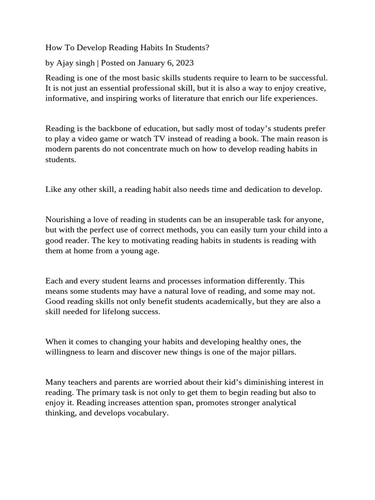 How To Develop Reading Habits In Students (1) | PDF | Reading ...