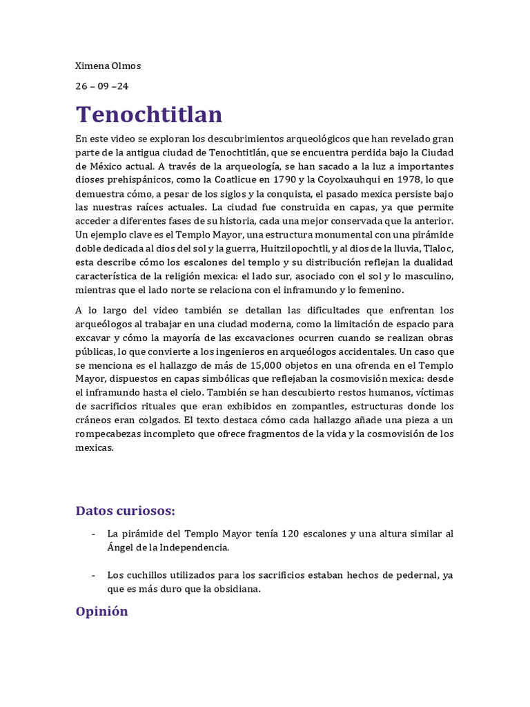 Descubrimientos de Tenochtitlán | PDF