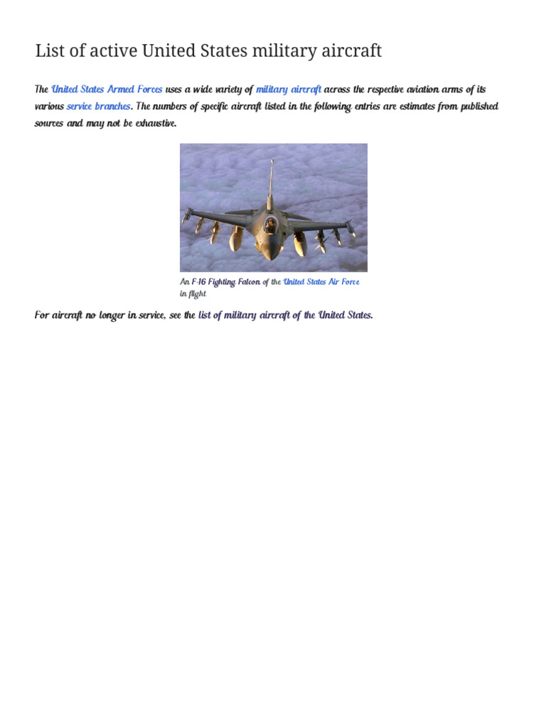 Active U.S. Military Aircraft List | PDF | Lockheed C 130 Hercules ...