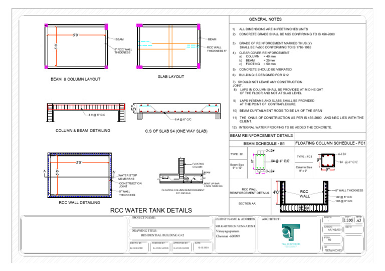 RCC Water Tank Details - 06 | PDF | Column | Structural Engineering